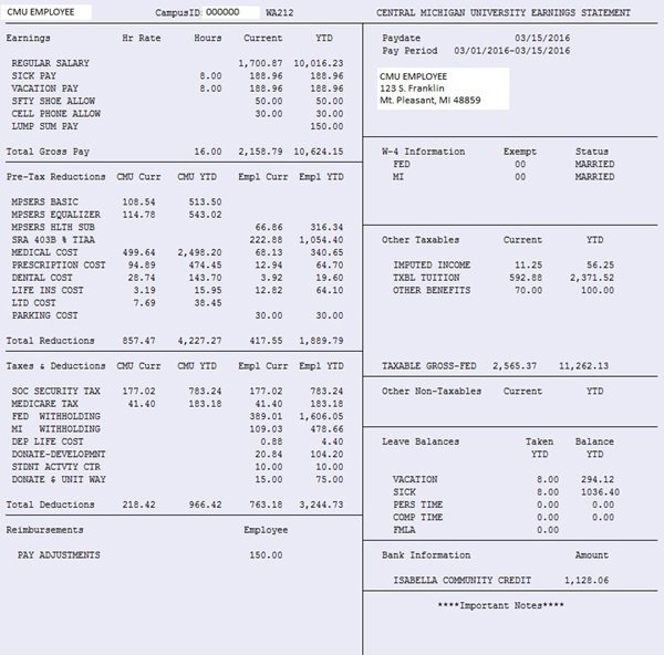 Earnings Statement Guide | Payroll | Central Michigan University Earnings Statement Guide | Payroll | Central Michigan University